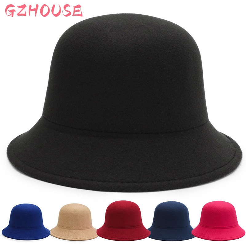 Gzhouse Wool Felt Hat Top Fedoras Caps Hats Bucket Cap Fall Winter ...