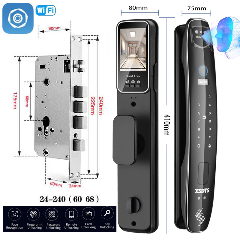 XSDTS 3D Face Smart Door Lock Tuya WIFI Security Camera Monitor Intelligent Fingerprint Password ...