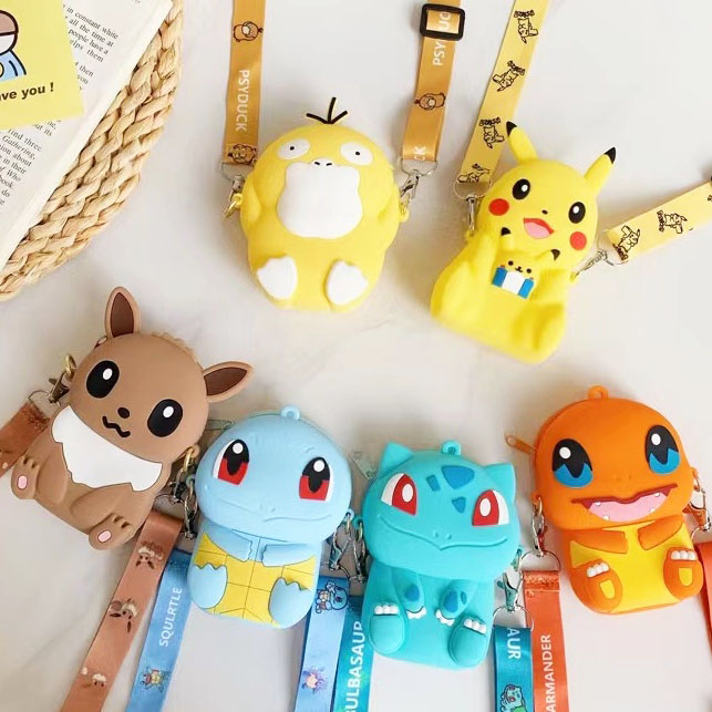 Pokemon Coin Purse Pikachu Psyduck Storage Silicone Bag Children Cute ...