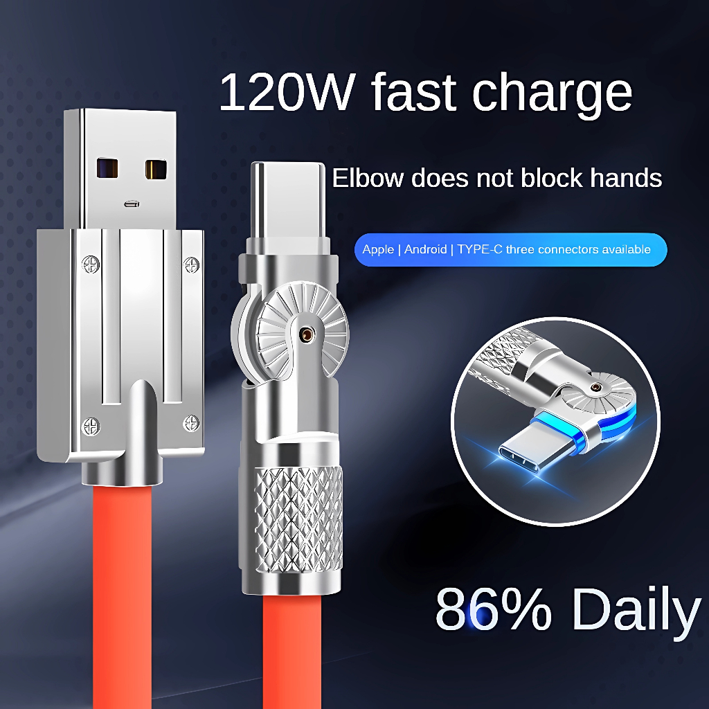 180 Degree Rotatable 120W 6A Super Fast Charger Cable Mobile Phone ...