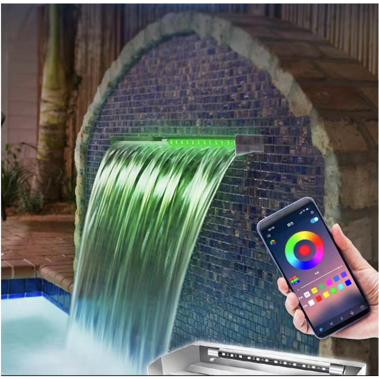 Pool Waterfall APP controls lighting Pool Waterfall With LED Strip ...