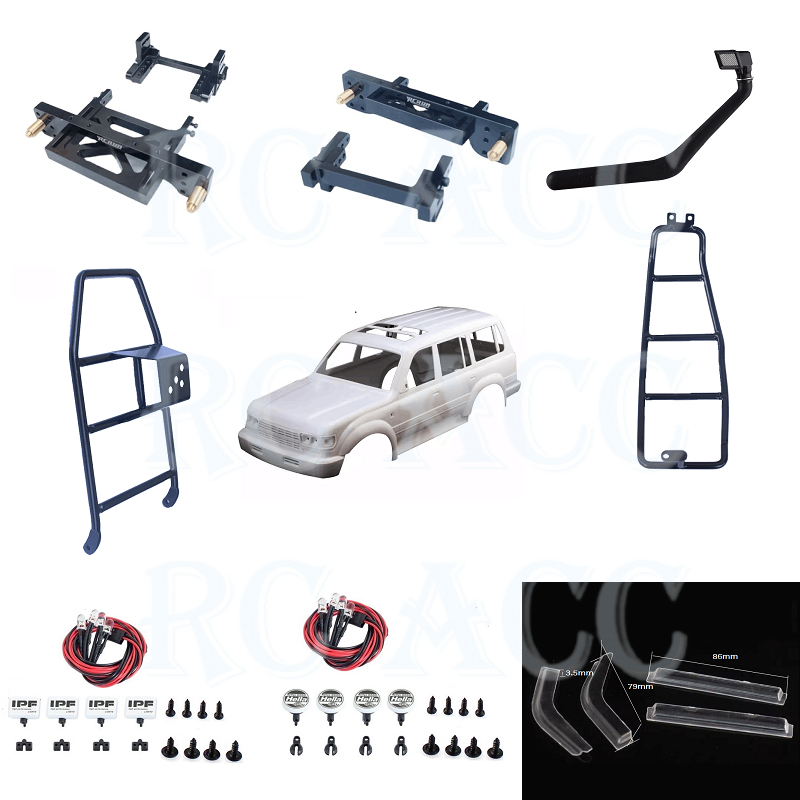 RC LC80 Roof Rack Tail Ladder Spare Wheel Rack Snokle LED Lamp Sticker ...