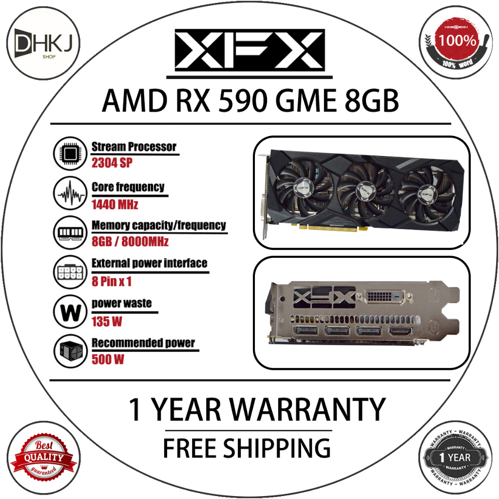 XFX RX590GME 8GB Graphics Cards 2304sp GDDR5 256bit Gaming Video Card DirectX 12 Desktop ...
