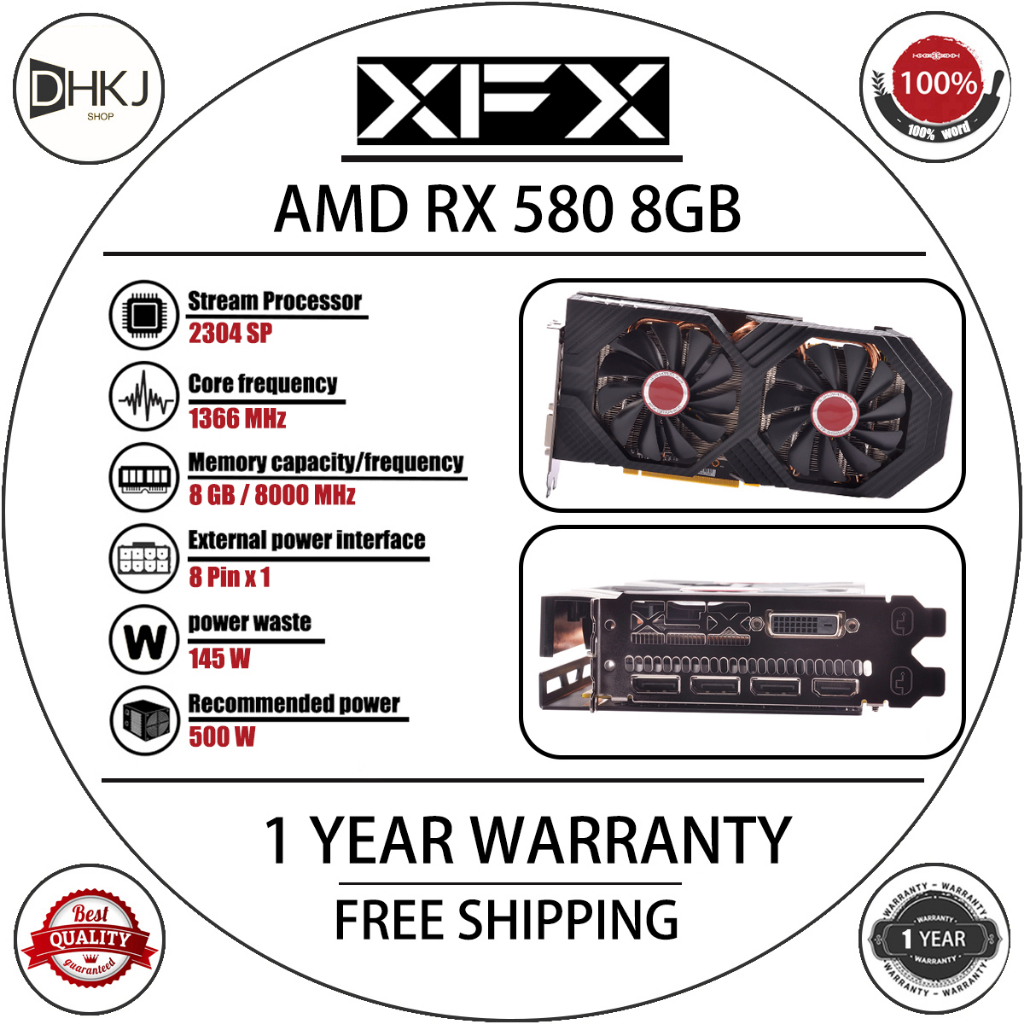 USED XFX RX 580 8GB 2304SP Graphics Cards 8GB ETH AMD Radeon RX580 ...