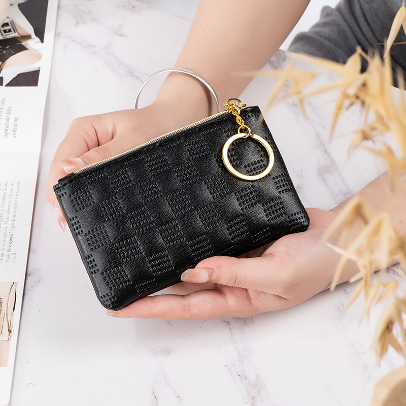 New Mini Women's Card Bag Fashion Checker Coin Purse With Keyring Short ...