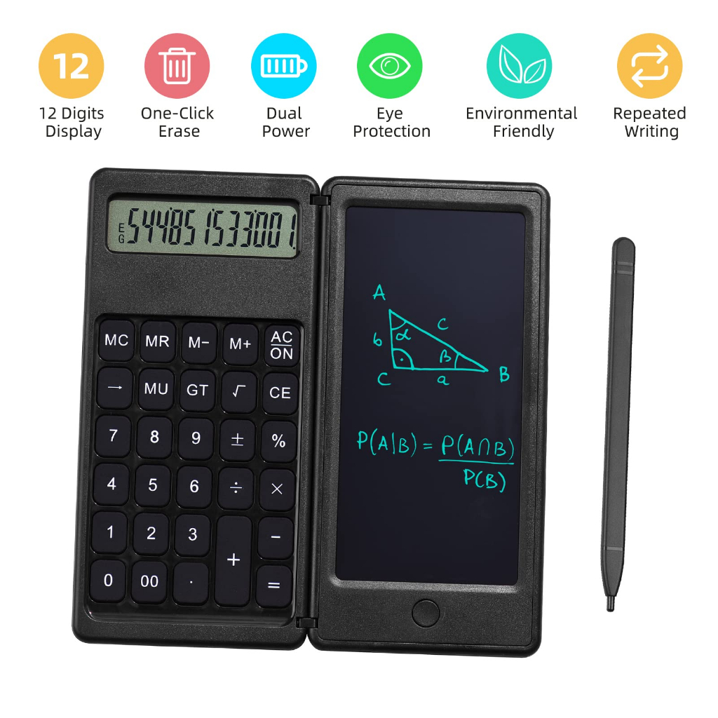 Scientific Calculators 12-Digit Calculator with Writing Tablet Foldable ...