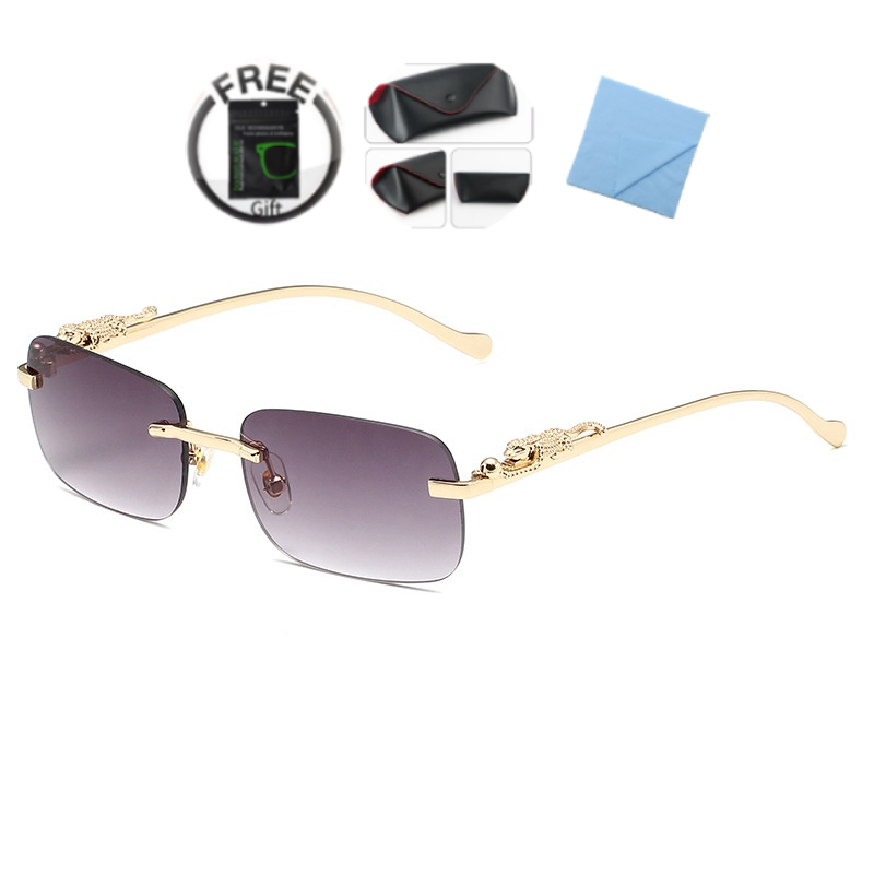 Retro Korean Rimless Sunglasses with Free Case wiper Seaside Cheetah ...