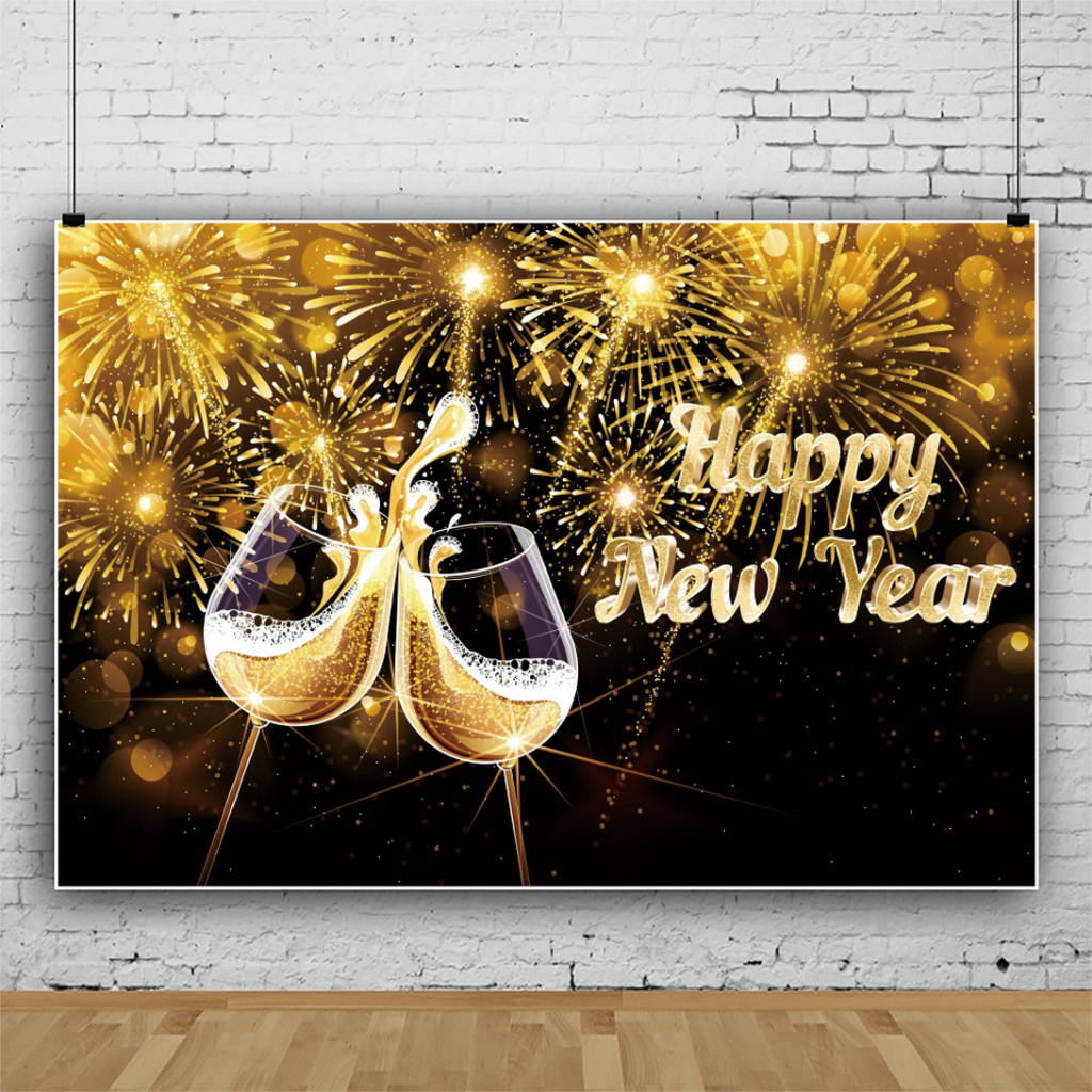 7x5ft Happy New Year Photography Backdrop Fireworks Champagne Light ...