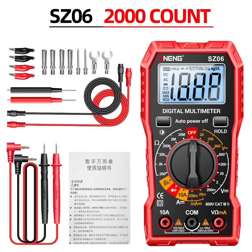 ANENG SZ06 2000 Count Multimeter AC/DC Voltage Auto Tester Current ...