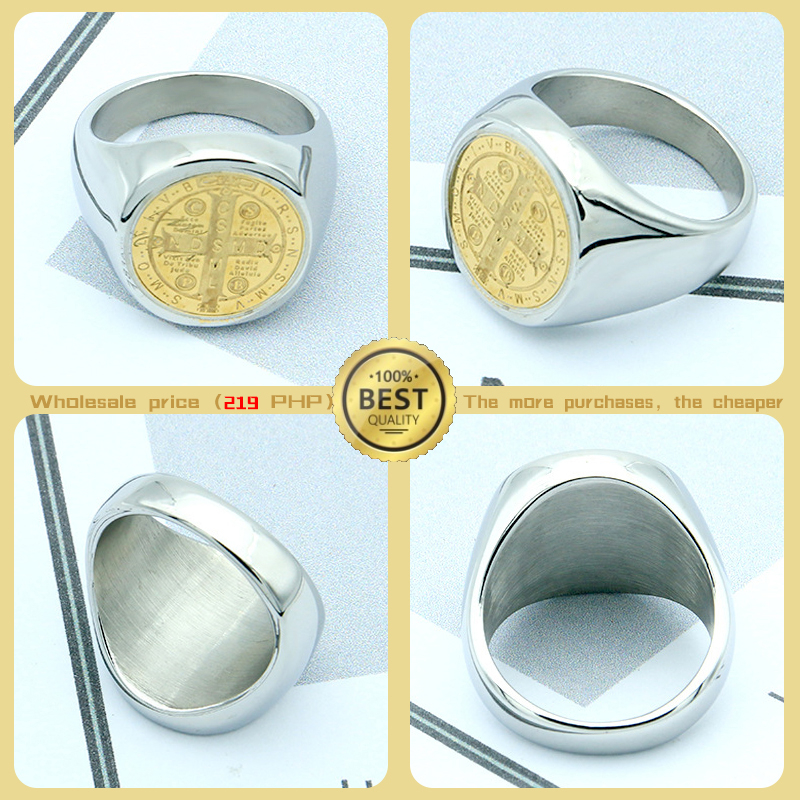 Stainless steel ST benedict ring Roman Catholic Church reflective ring ...