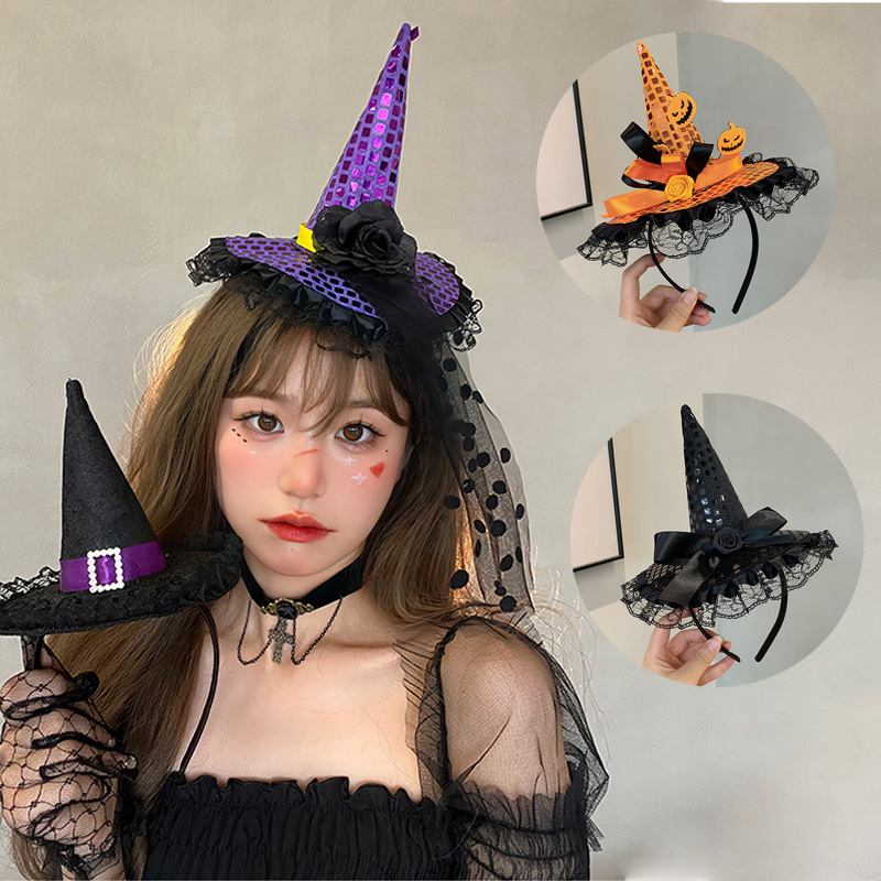 Halloween headband witch hat magic headband cosplay props lace headband ...