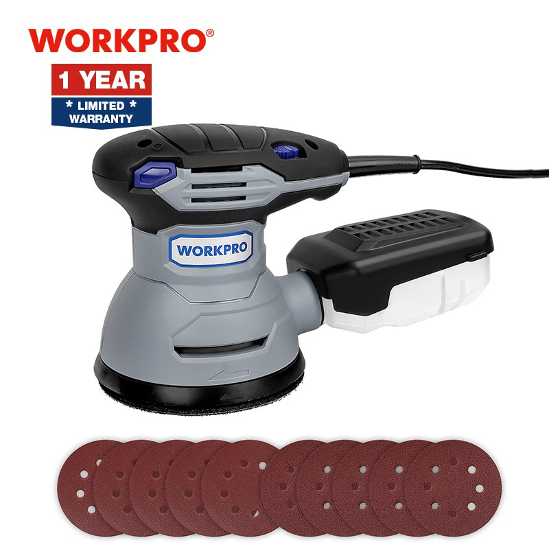 WORKPRO 300W Random Sander With Variable Speed Orbit 10pc Sandpaper Dust Exhaust And Hybrid ...
