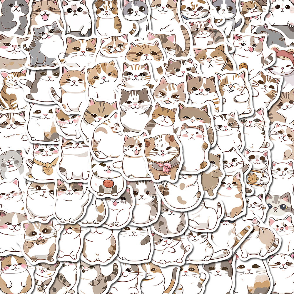 100pcs Cute Cat Cartoon Stickers Cat Creative DIY Hand Ledger Mobile ...