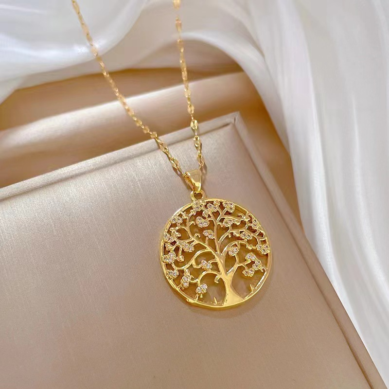 Titanium Steel Necklace Round Big Tree Light Luxury Banquet Wedding ...