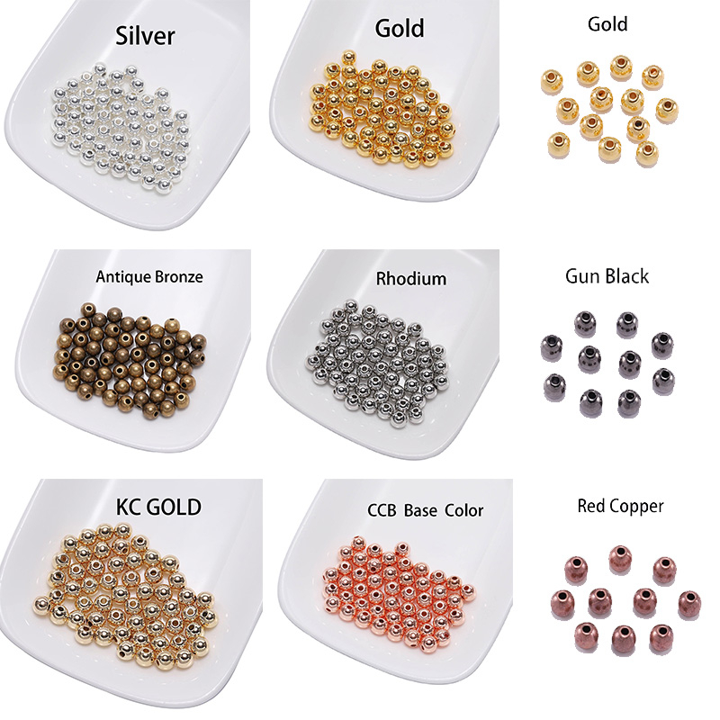 St.Kunkka 400Pcs 3 4 6 8 10mm Gold Silver CCB Plastic Beads Bead Round ...
