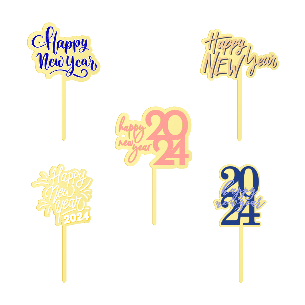 2024 Happy New Year Cake Topper Acrylic Cake Decoration | Shopee ...