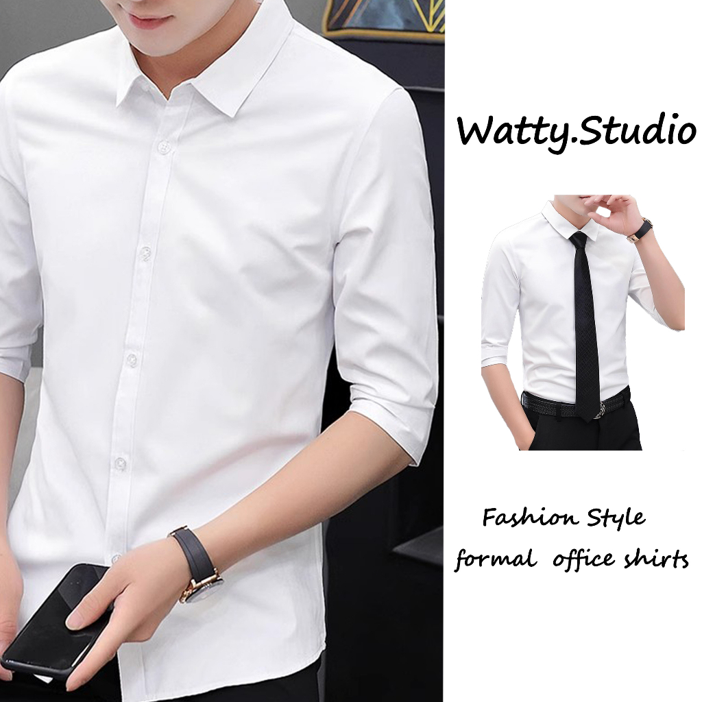 WS. Men Shirt Long Sleeve Shirt Classic Korean Plain Casual Polo Shirt | Shopee Philippines