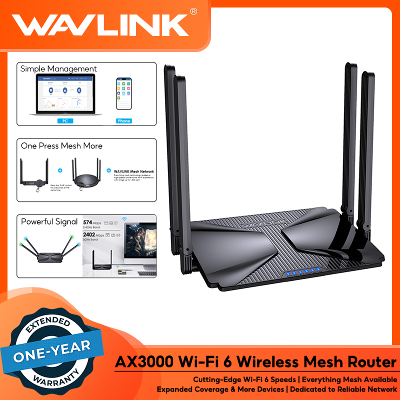 WAVLINK AX3000 WIFI 6 Wireless WiFi Router Speed Dual Band Gigabit Mesh ...