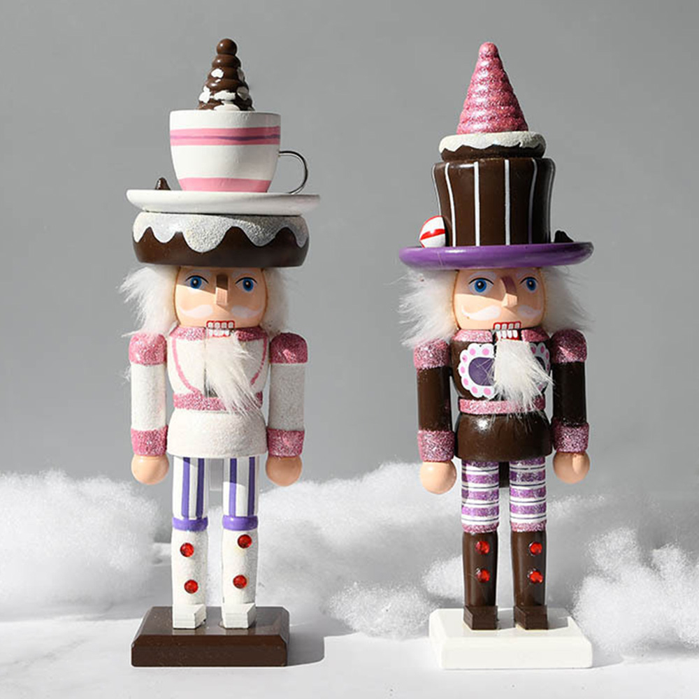 1PC 25cm Nutcracker Christmas Cake Ice Cream Pink Decoration Wooden ...