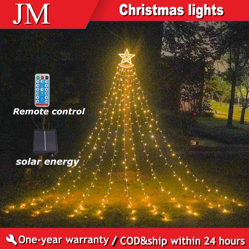 LED Five-pointed Star Waterfall Light Christmas Hanging Tree Outdoor ...