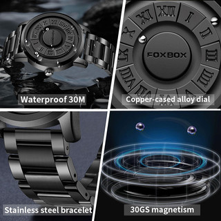 FOXBOX Men Watch Creative Stainless Steel Band Scrolling Beads Magnetic ...