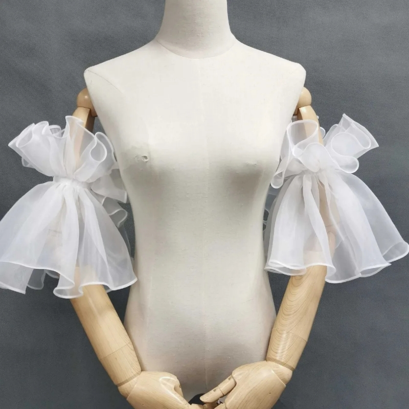 Bridal Sleeves Short Ruffle Edge Organza Arm Covering Women's Wedding ...