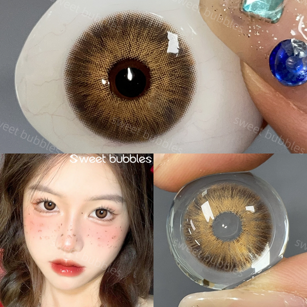 Sweet bubbles Contact Lense Gray Brown Contact Lens 2 PCS 14.2mm with ...