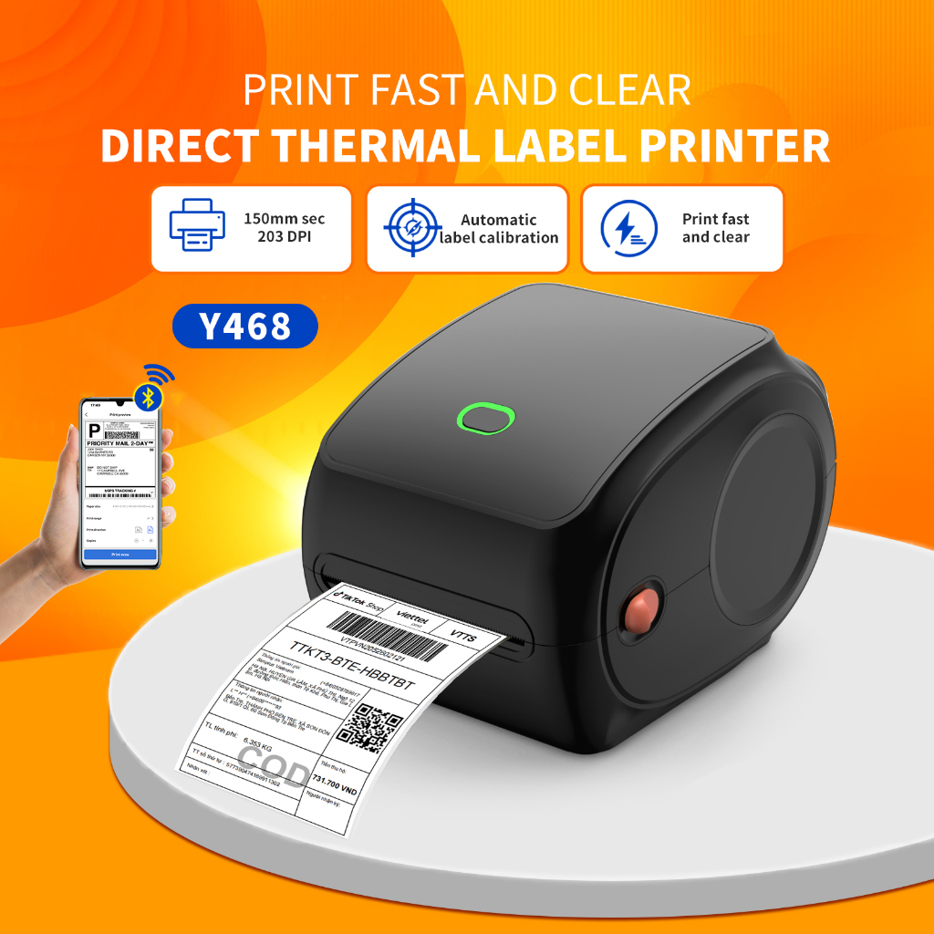 Flashlabel Professional A6 Waybill Printer-Y468, USB & Bluetooth ...