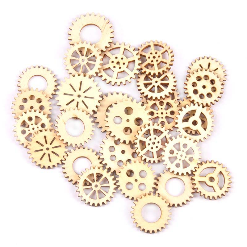 50Pcs 30-35mm Mixed Gear Natural Wooden Crafts Supplies Handmade ...