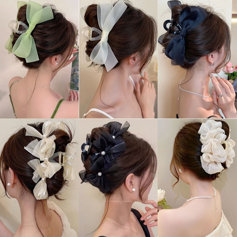 Fairy Chiffon Bow Hairpin French Oversized Sweet Wind Spring Clip ...