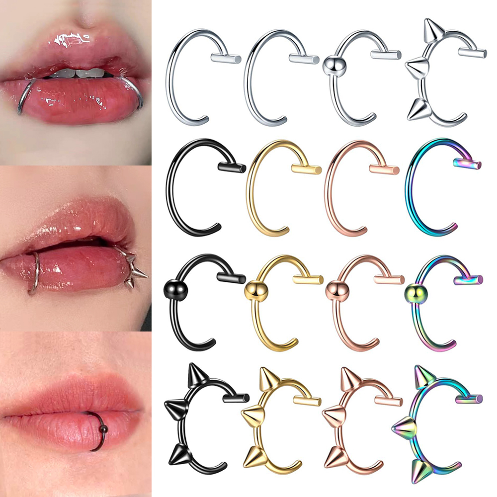 1 PC 18G Non Piercing Lip Ring Stainless Steel C Shape Labret Piercing ...