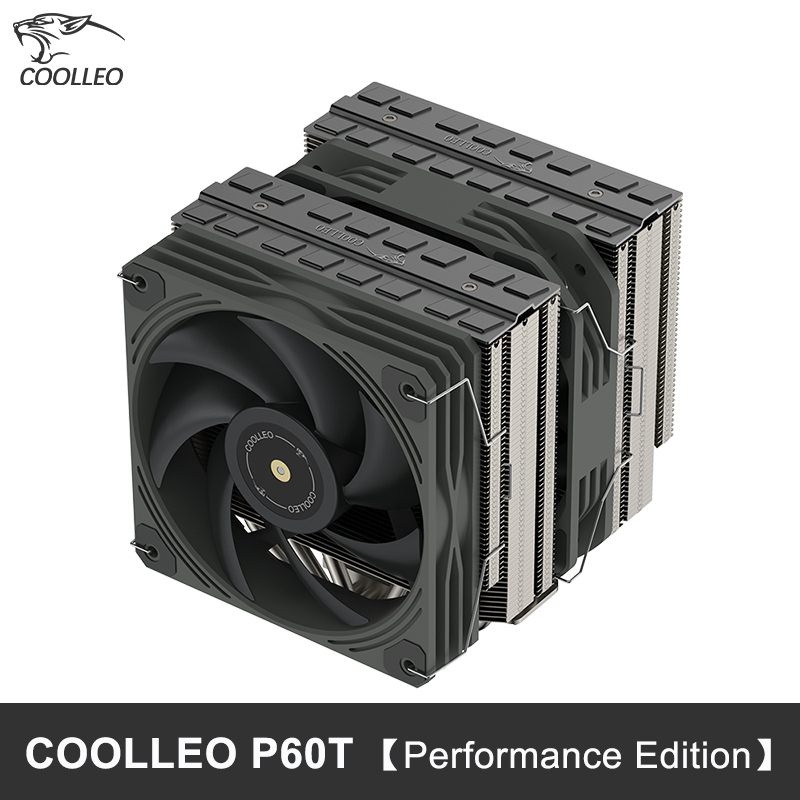 COOLLEO P60T Performance Edition CPU Cooler Double Tower 6 Heat Pipe Air-cooled Radiator PWM Fan ...