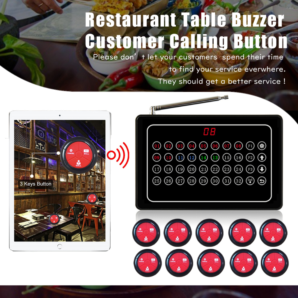Restaurant Calling System Wireless Waiter Service Call Bell Button ...