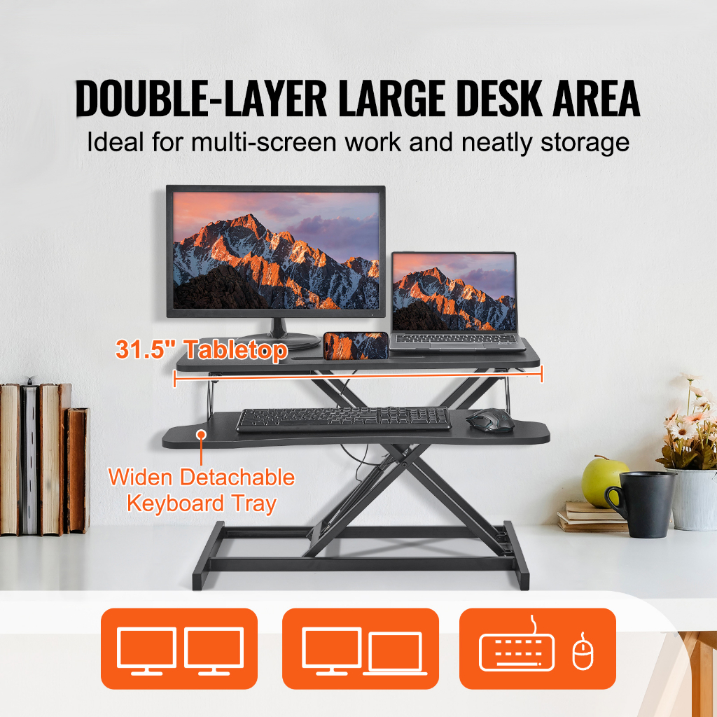 32 Inch Adjustable Sitting Standing Convertible Desk Workstation Riser ...