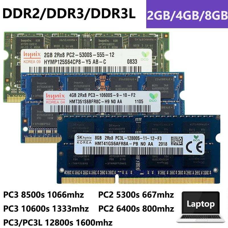 8GB 4GB 2GB DDR2 DDR3/DDR3L PC2-5300S PC2-6400S PC3-8500S PC3-10600S PC3/PC3L-12800S 667MHz ...