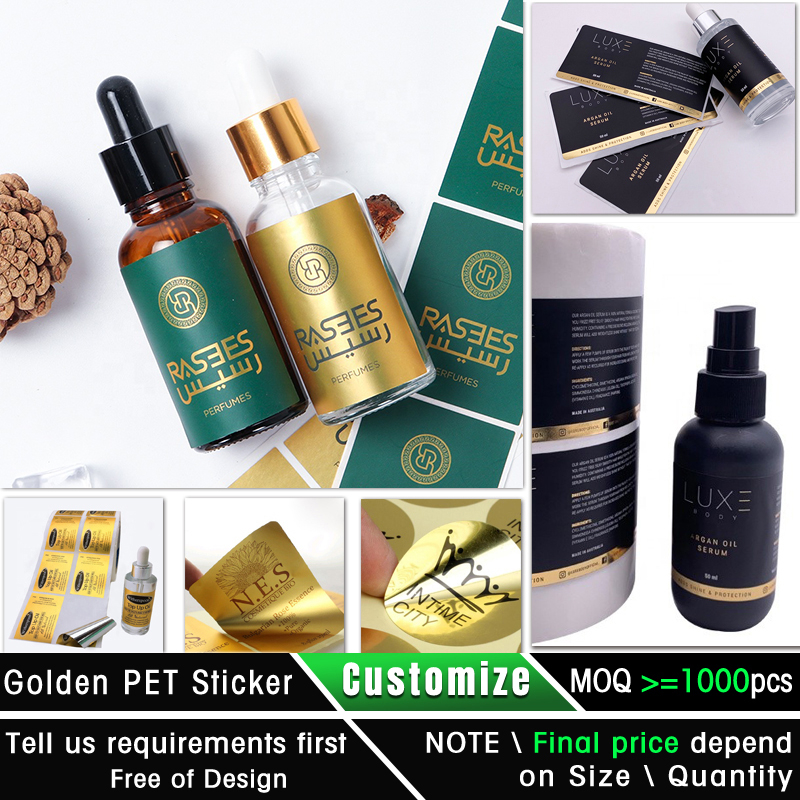 print gold foil waterproof sticker custom bottle die cut seal tag ...