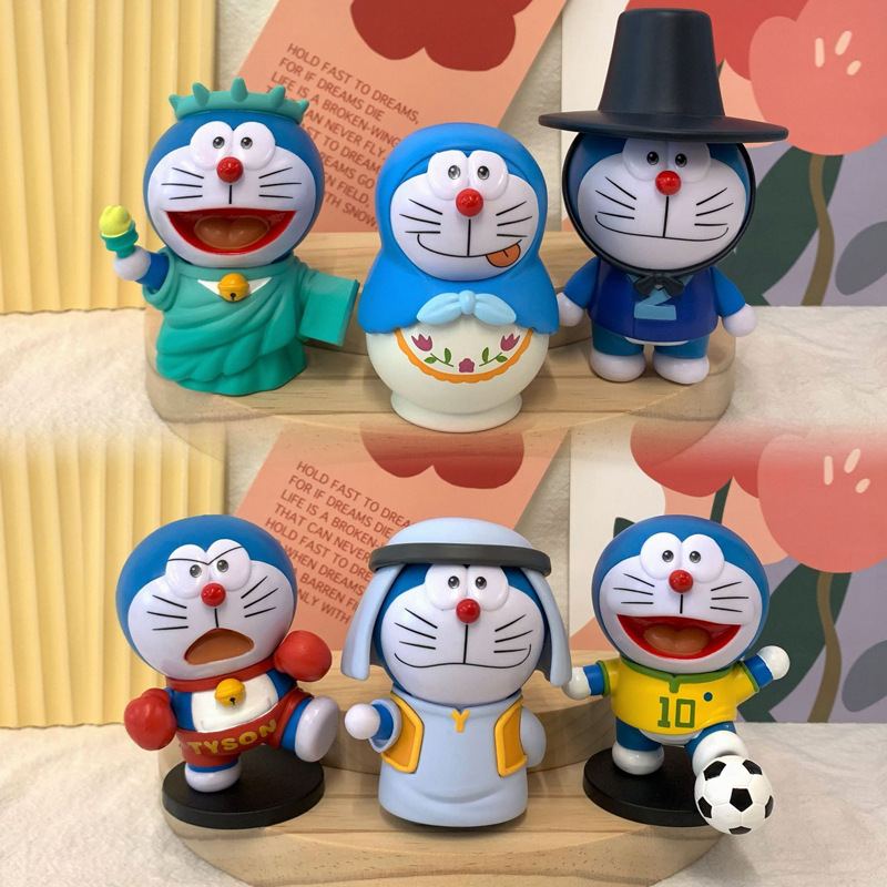 6Pcs/Set 7-10cm Japan Anime Doraemon Figure Cosplay Football Robot Cat ...