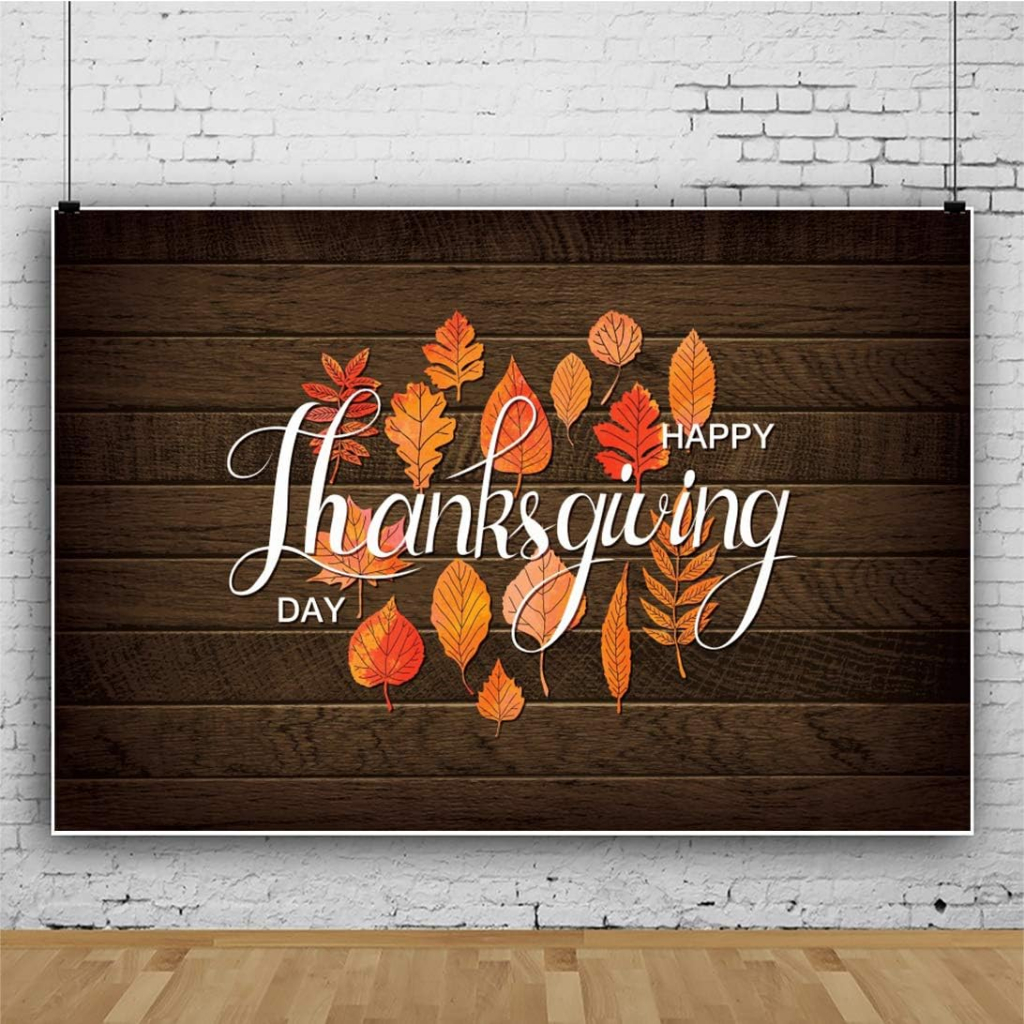 5x3ft Happy Thanksgiving Backdrop Fall Maple Leaves Rustic Brown Wooden ...