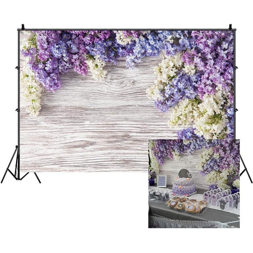7x5ft Wooden Plank Photography Backdrops Purple Lilac Flowers Rustic ...