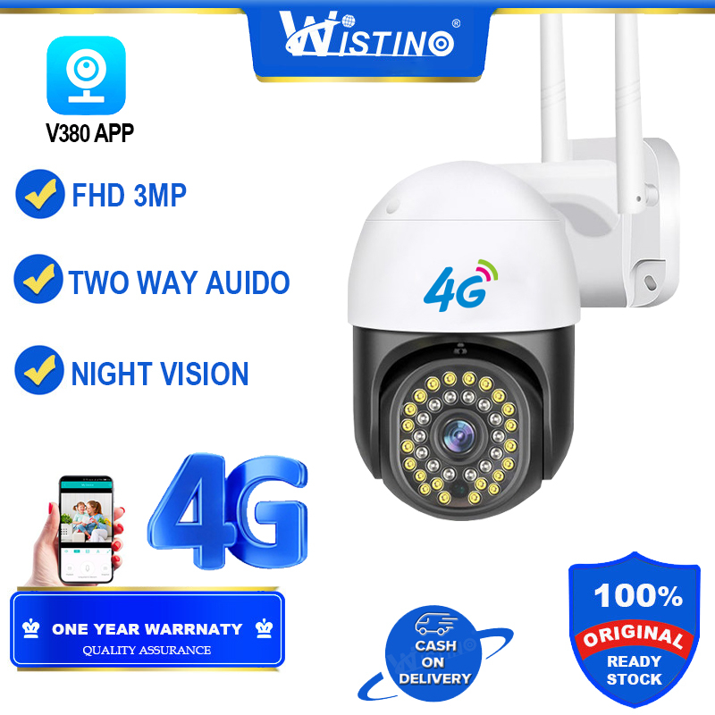 Wistino 3MP 4G Waterproof Cctv Cam V380 IR Night Vision Two Way Audio PTZ Security Camera Motion ...