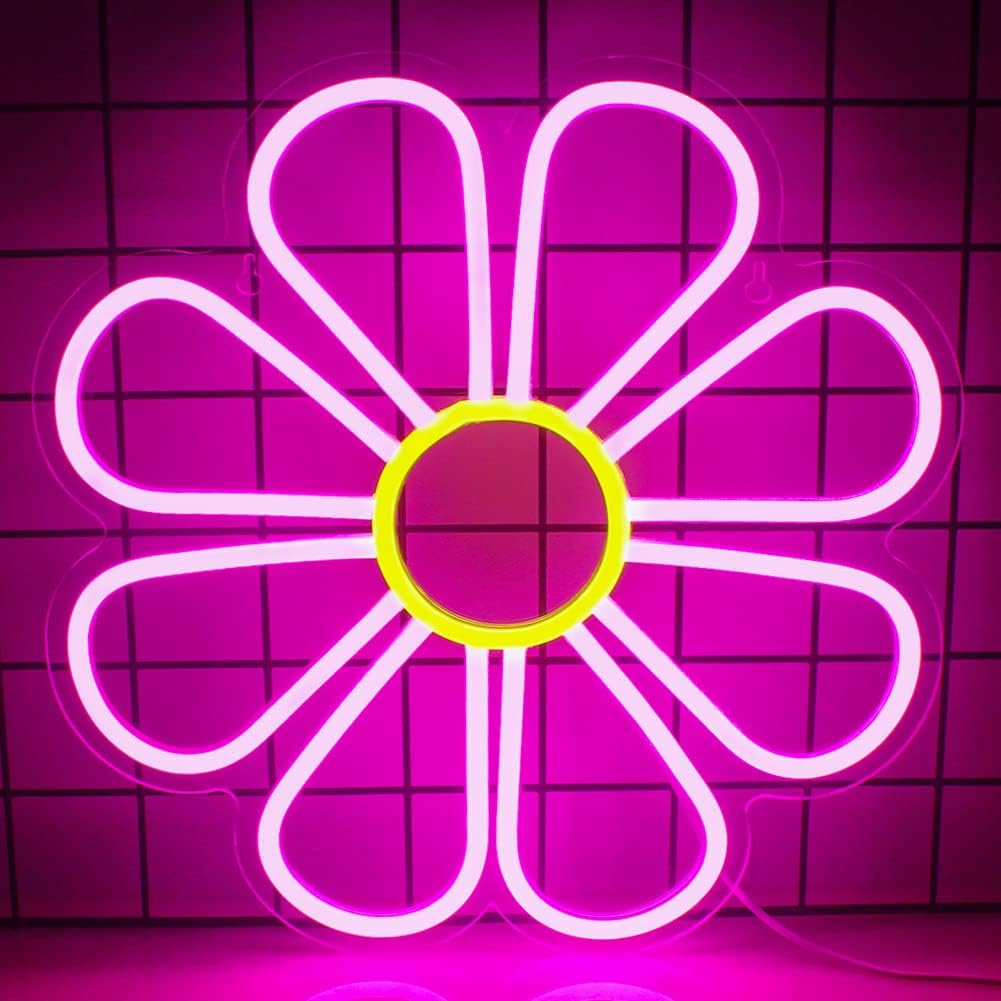 Flower Neon Signs Pink LED Neon Light for Wall Decor Light up Sign for ...