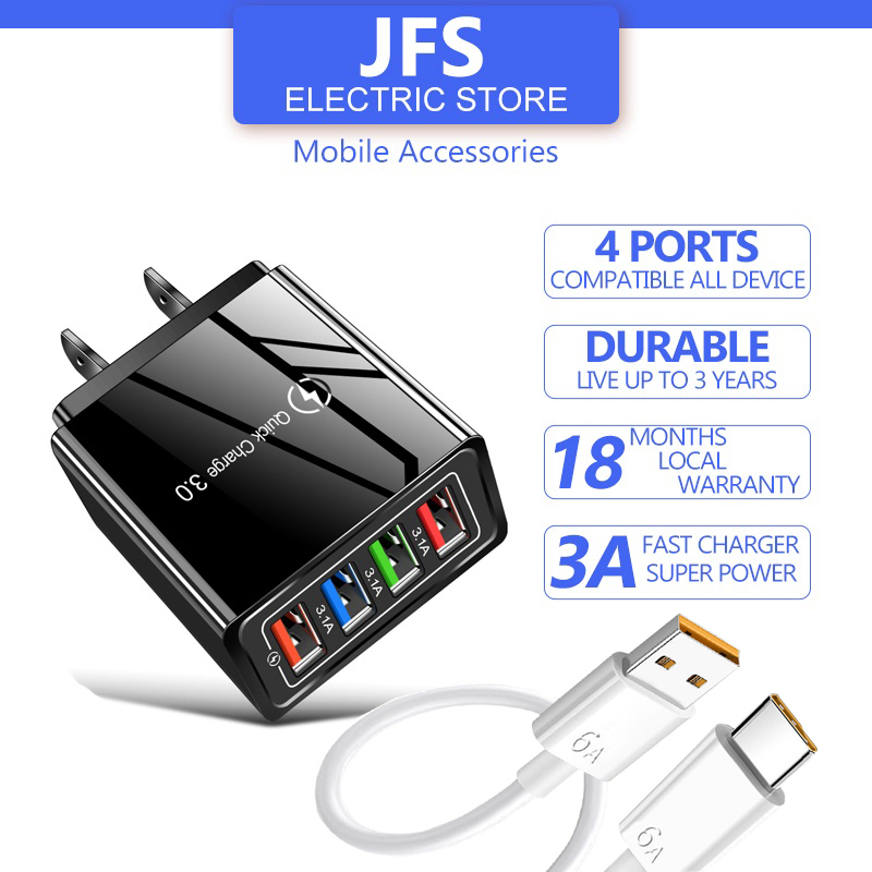 4 USB Fast Charger Multiple Ports Phone Charger Adapter US Plug ...