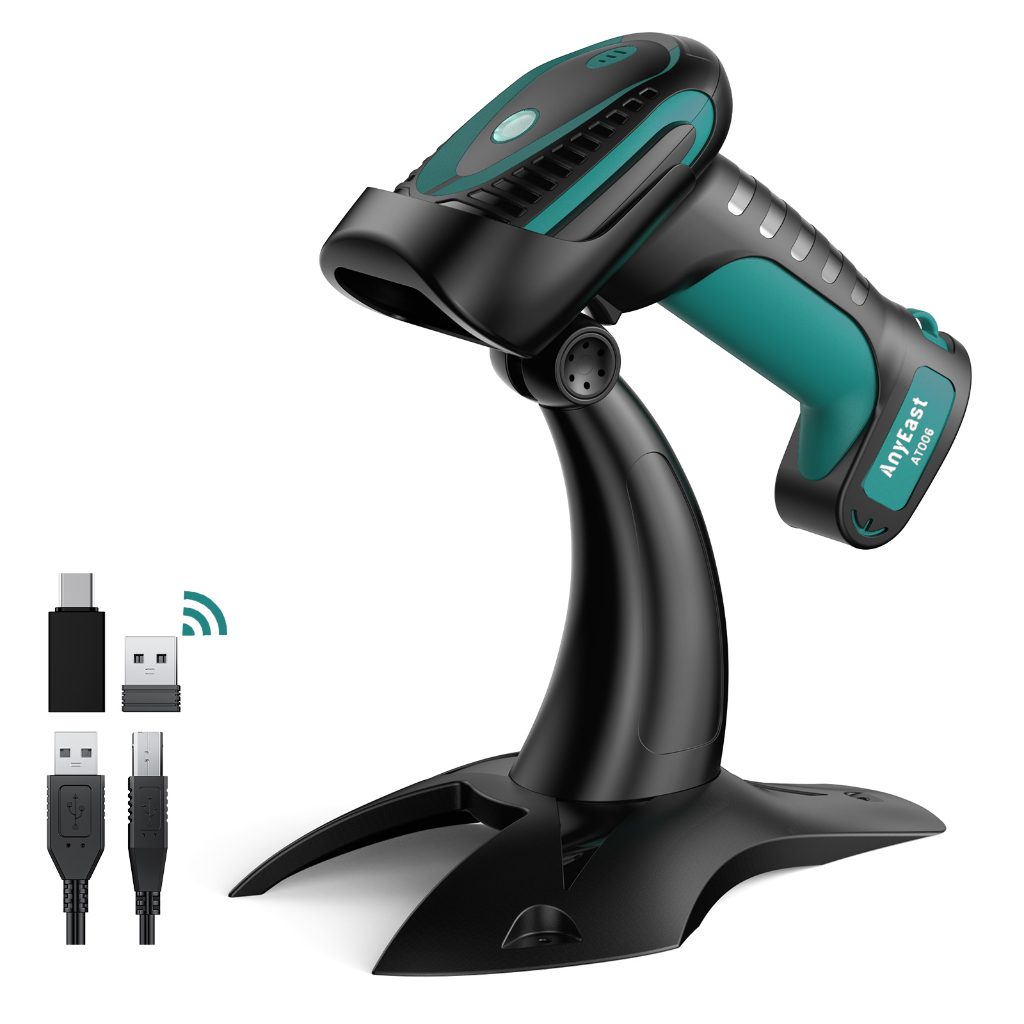 1D 2D Wireless Barcode Scanner with Stand, Via Bluetooth Industrial QR ...