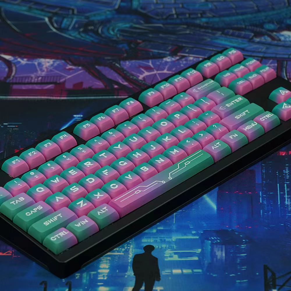 【Keycap Only】Neon Gradient Keycap Cyberpunk 124 Keys XDA Profile PBT ...