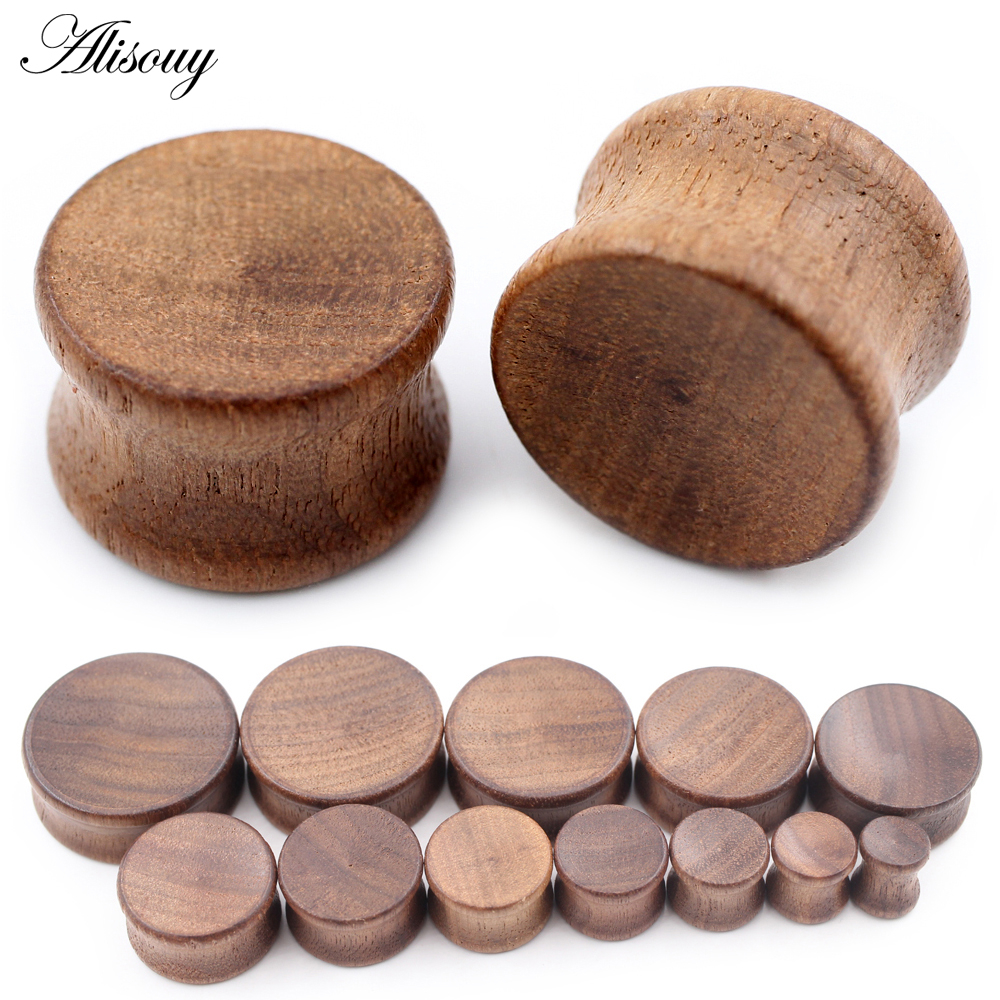 Alisouy 2 Pieces 8-30mm Concave Surface Natural Wood Round Ear Tunnels ...