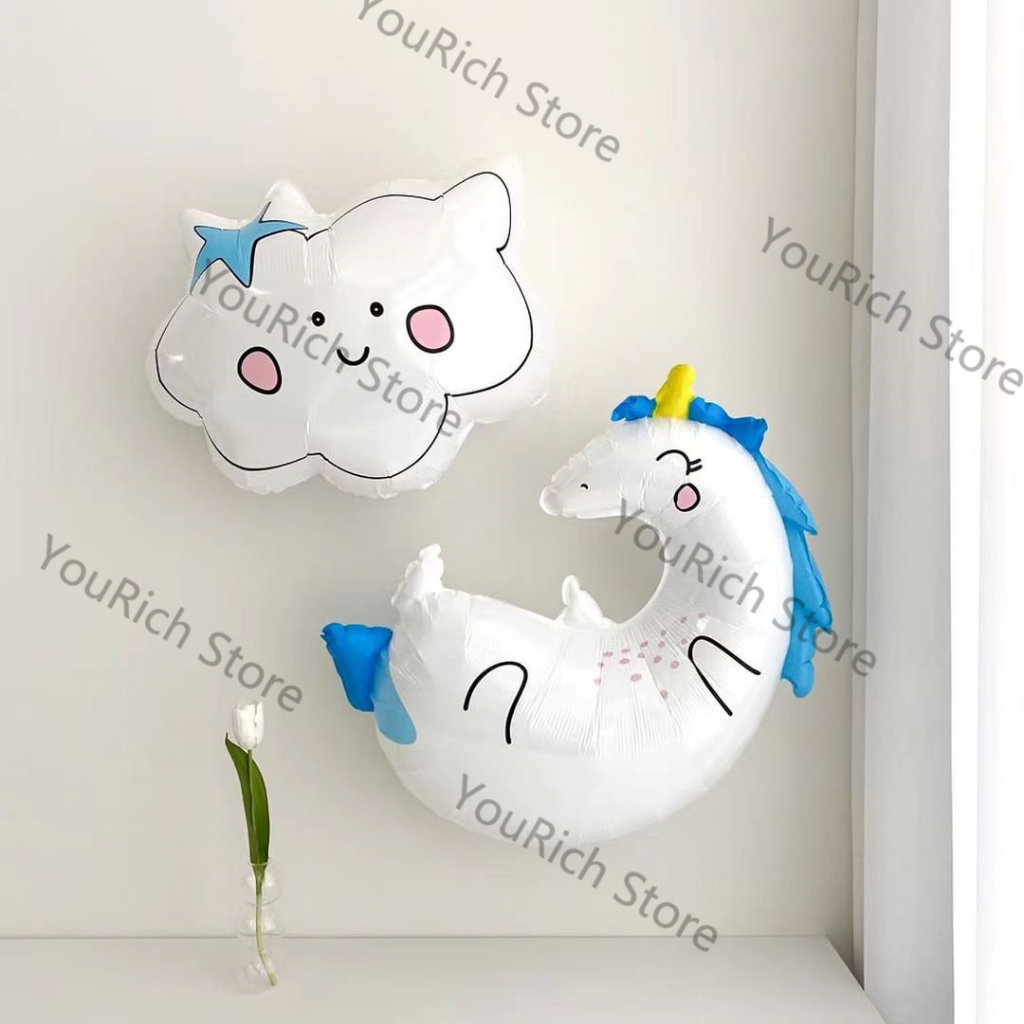 Ins Cartoon Angel Unicorn Balloons Powder Blusher Cloud Balloon Baby ...