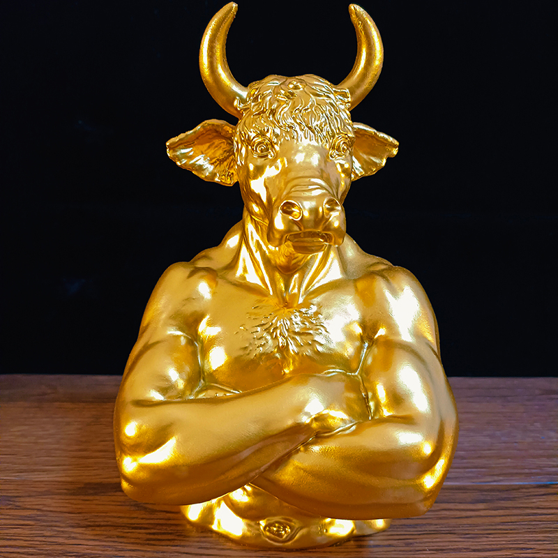 Golden Bull Head Statue Ornament Charging Stock Market Wall Street Cattle Sculpture Mascot Home ...