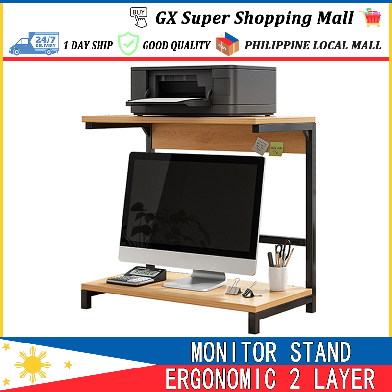 【COD】 Ergonomic 2 Layer Wooden Monitor Stand Printer Table Computer ...