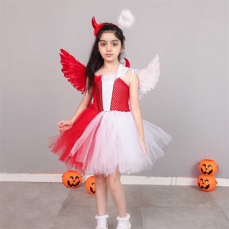 Red White Black Angels Demons Costume for Girls Kids Halloween Tutu ...