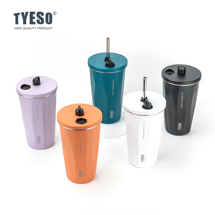 Original Tyeso Vacuum Insulated Bottle Tumbler With Straw Coffee Mug Portable Stainless Steel ...